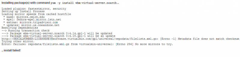 Virtualmin Webmin Update Failure Metadata File Does Not Match Checksum - Tech Journey