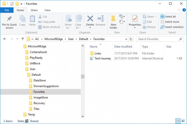 MS Edge Browser Favorites Storage Folder Location (for Export, Save ...