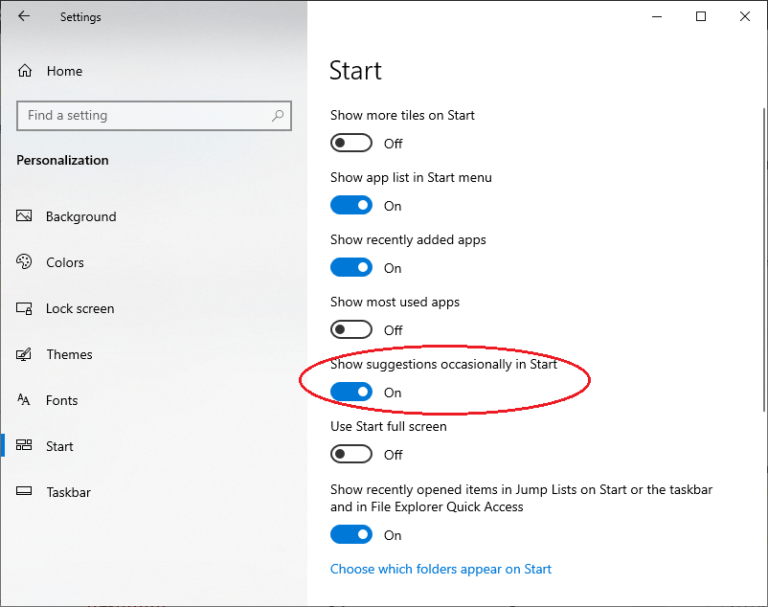Disable "Show Suggestions Occasionally in Start" in Windows 10 - Tech Journey
